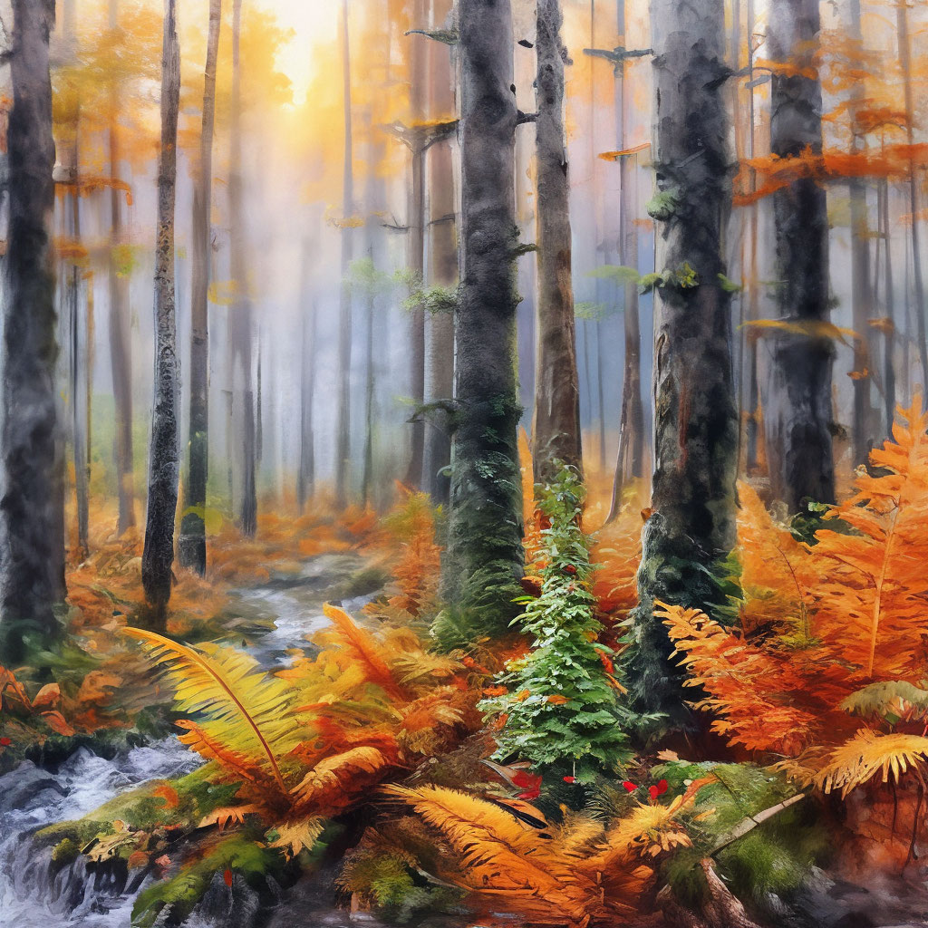 "Watercolor on wet, drawing with a pen, beautiful autumn, near thick ...
