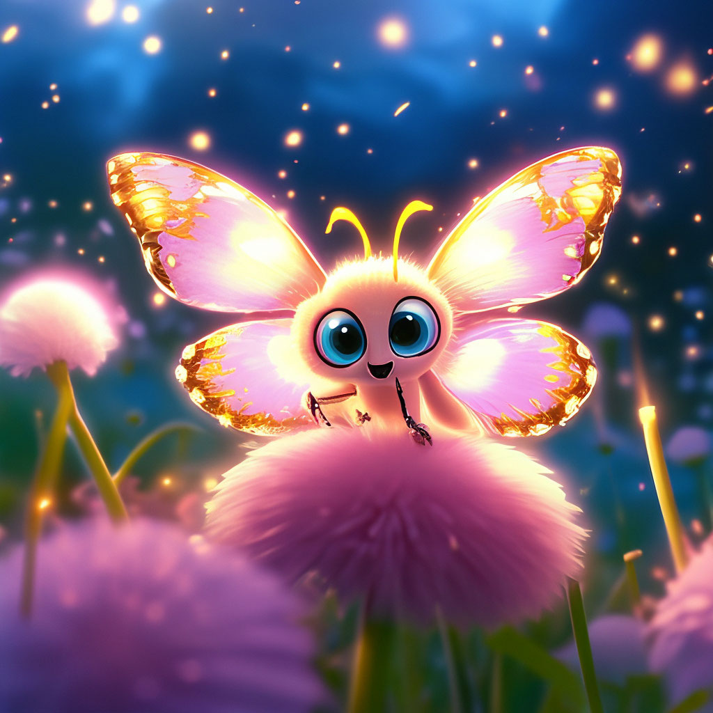 "Cute beautiful fairy-tale butterfly on a white dandelion with huge ...