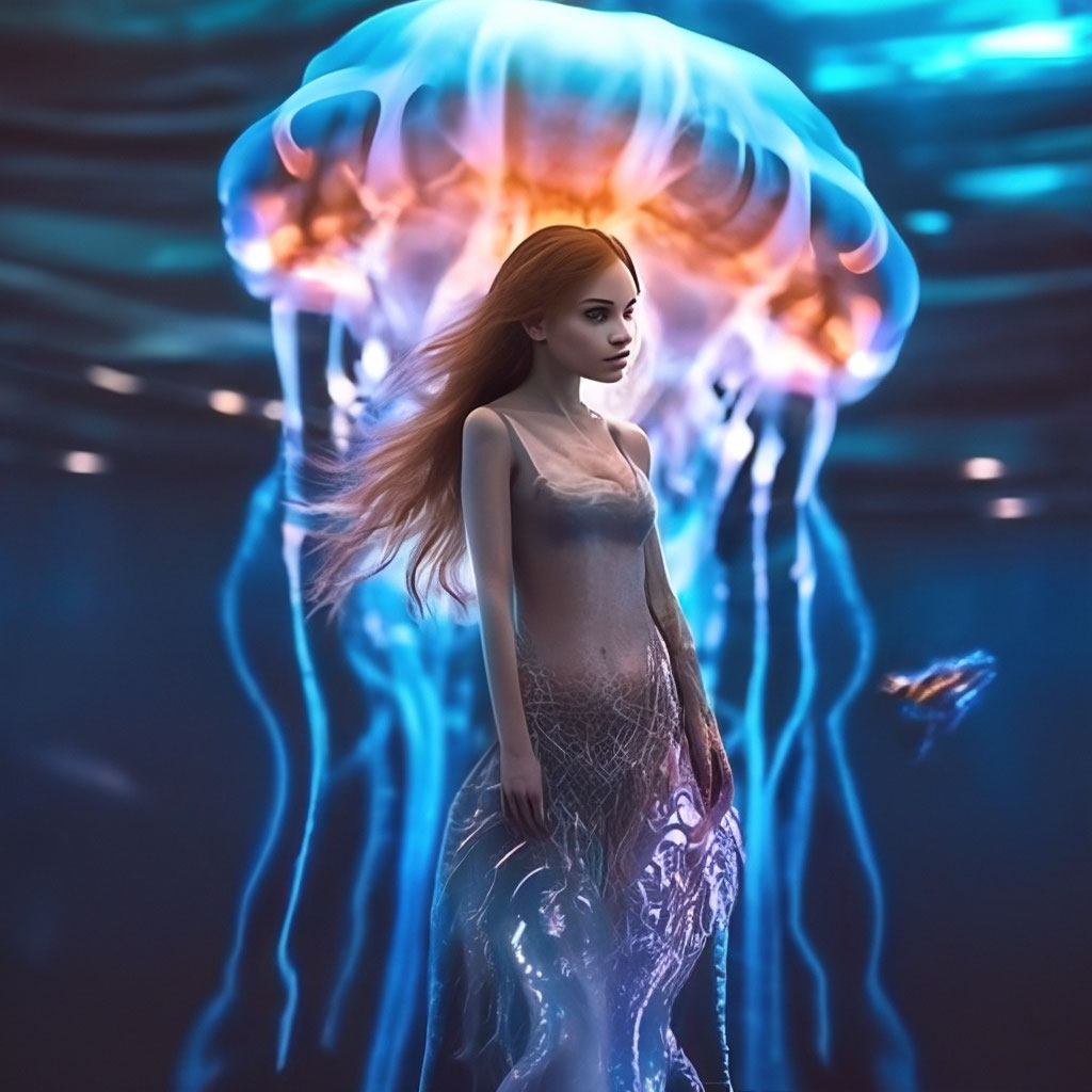 "Symbiosis of the girl jellyfish the girl's body fused with the body of ...