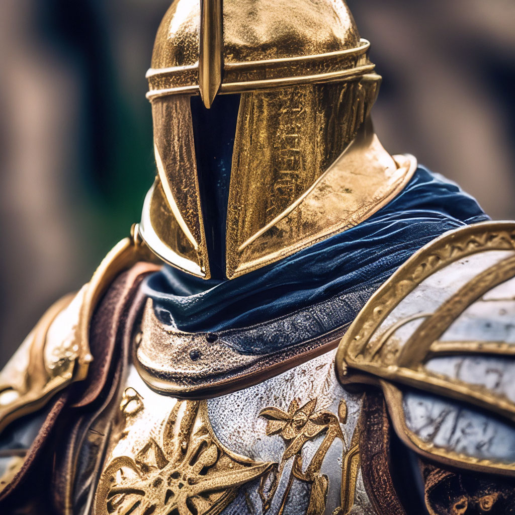 "Crusader knight with gilded armor big cross realism" — image created ...