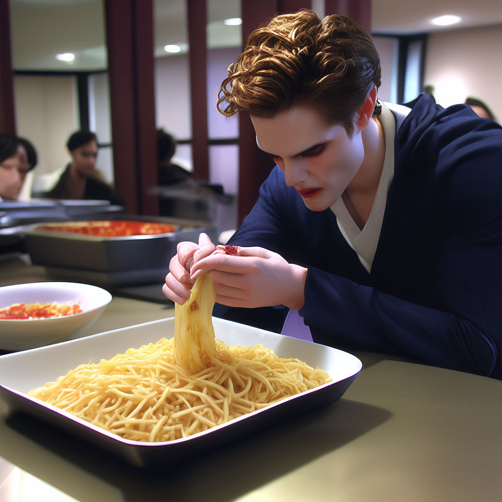 "Vampires from the twilight movie eat instant noodles" — image created ...