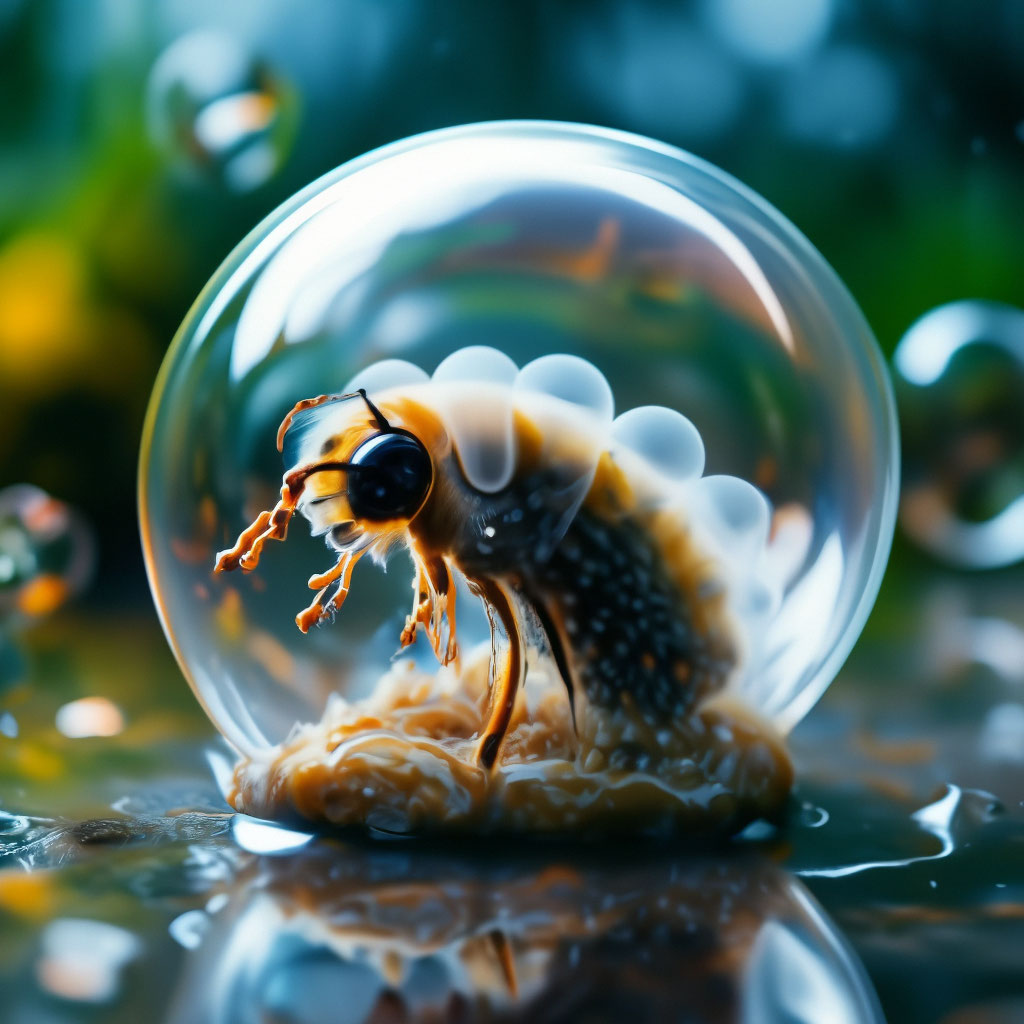 "BUBBLES Larva of the May Beetle Inside a Large Neon Bubble, White ...