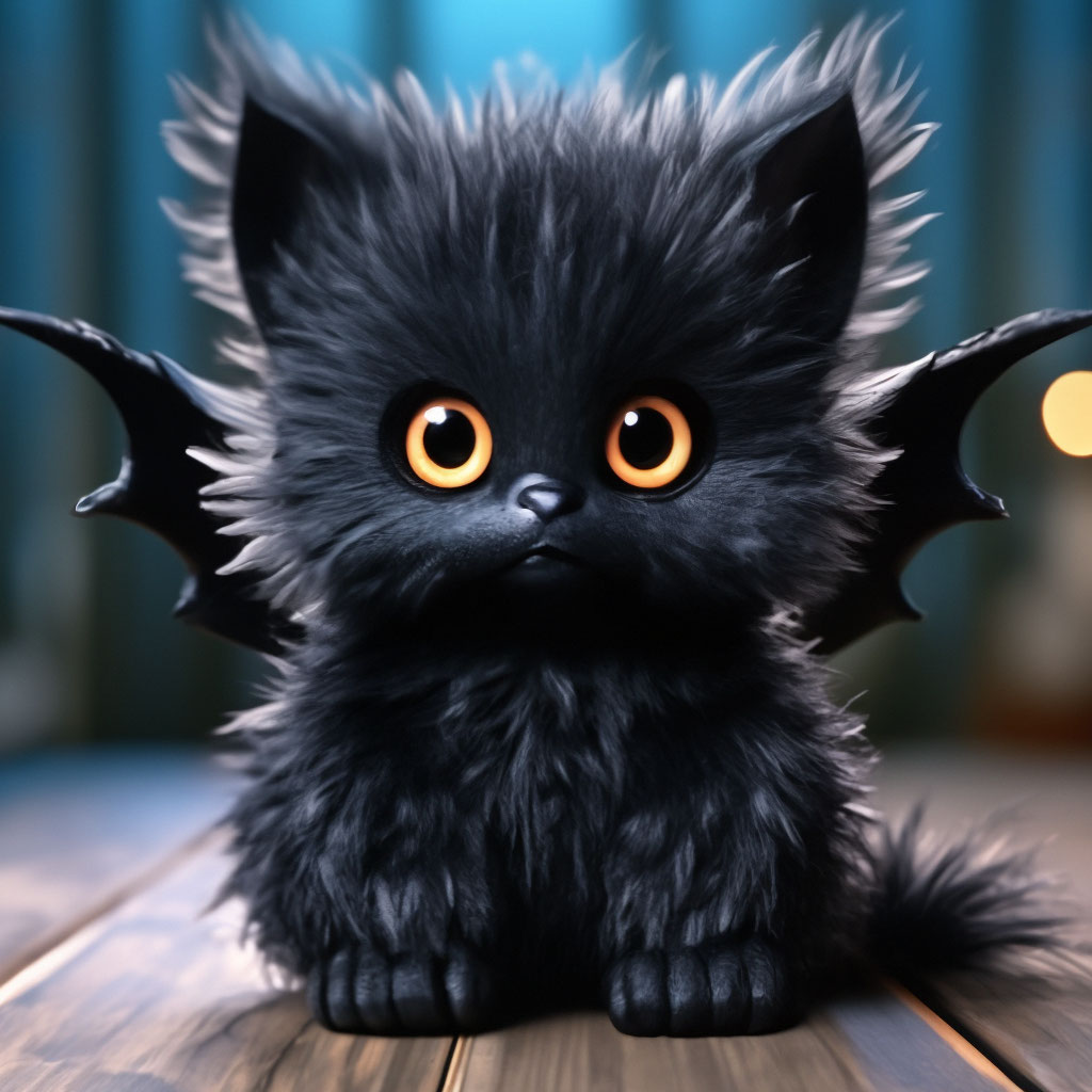 "Cute little creature, fluffy black imp sitting, high detail,lots of ...