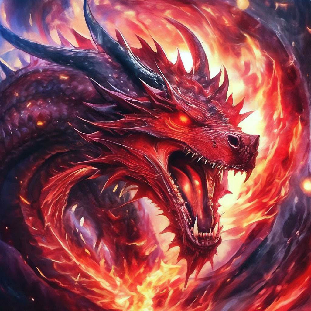 " ️ Inferno. Realistic detailed beautiful magnificent red dragon with ...