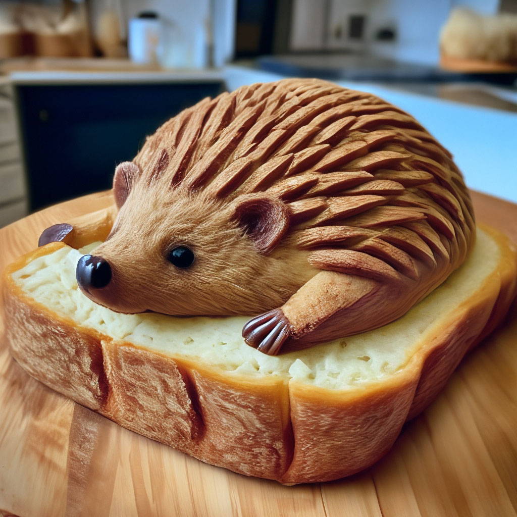 "Ruddy bread made from fresh hedgehogs" — image created in Shedevrum