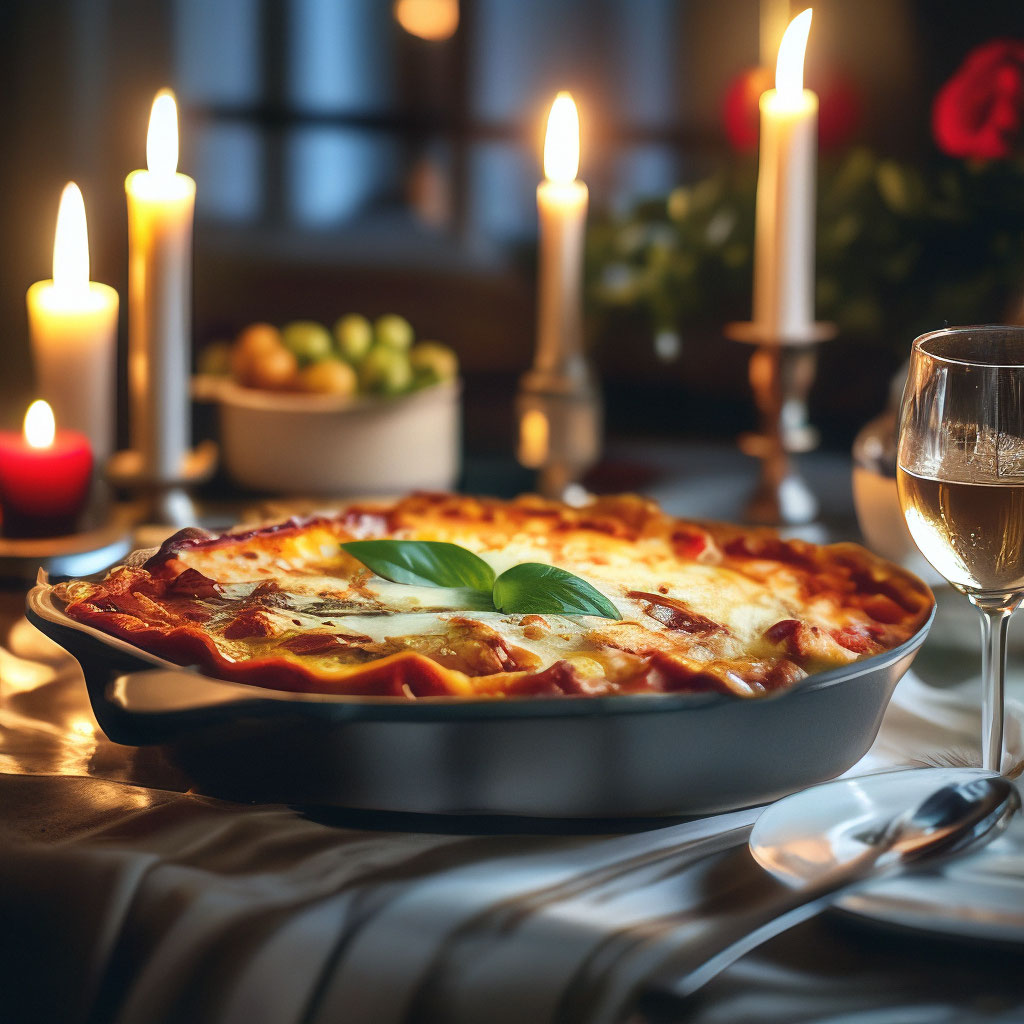 "Lasagna , candlelit dinner : food styling, professional photo, 4k ...