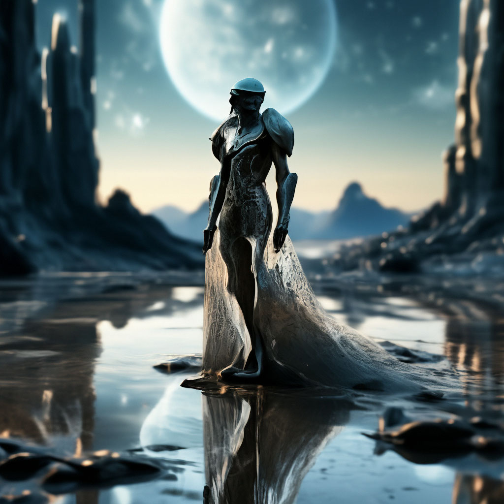 "Two objects: mercury anthropomorphic king, translucent with veins ...