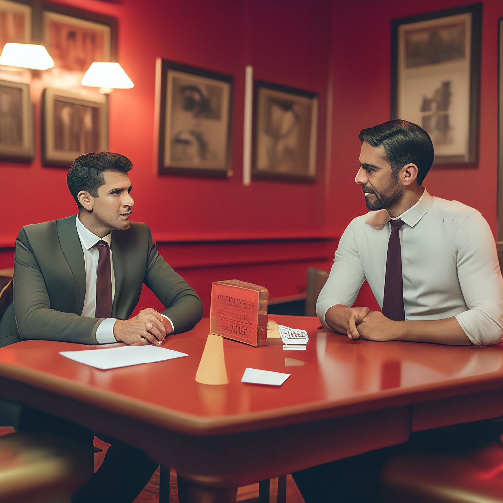 "A conversation with an employee of hell" — image created in Shedevrum