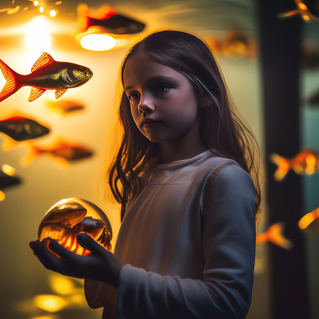 "Goldfish girl, , dim lighting, professional photo, 4k, realistic ...