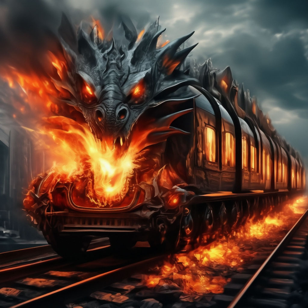 "Fantastic train the first carriage is made in the shape of a fire ...