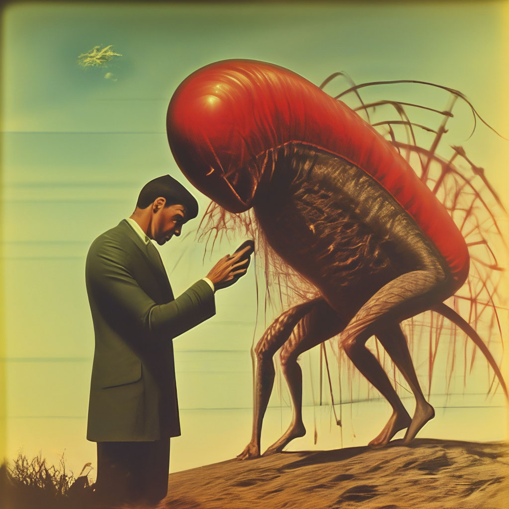 "Parasite, man, parasite merges with man" — image created in Shedevrum