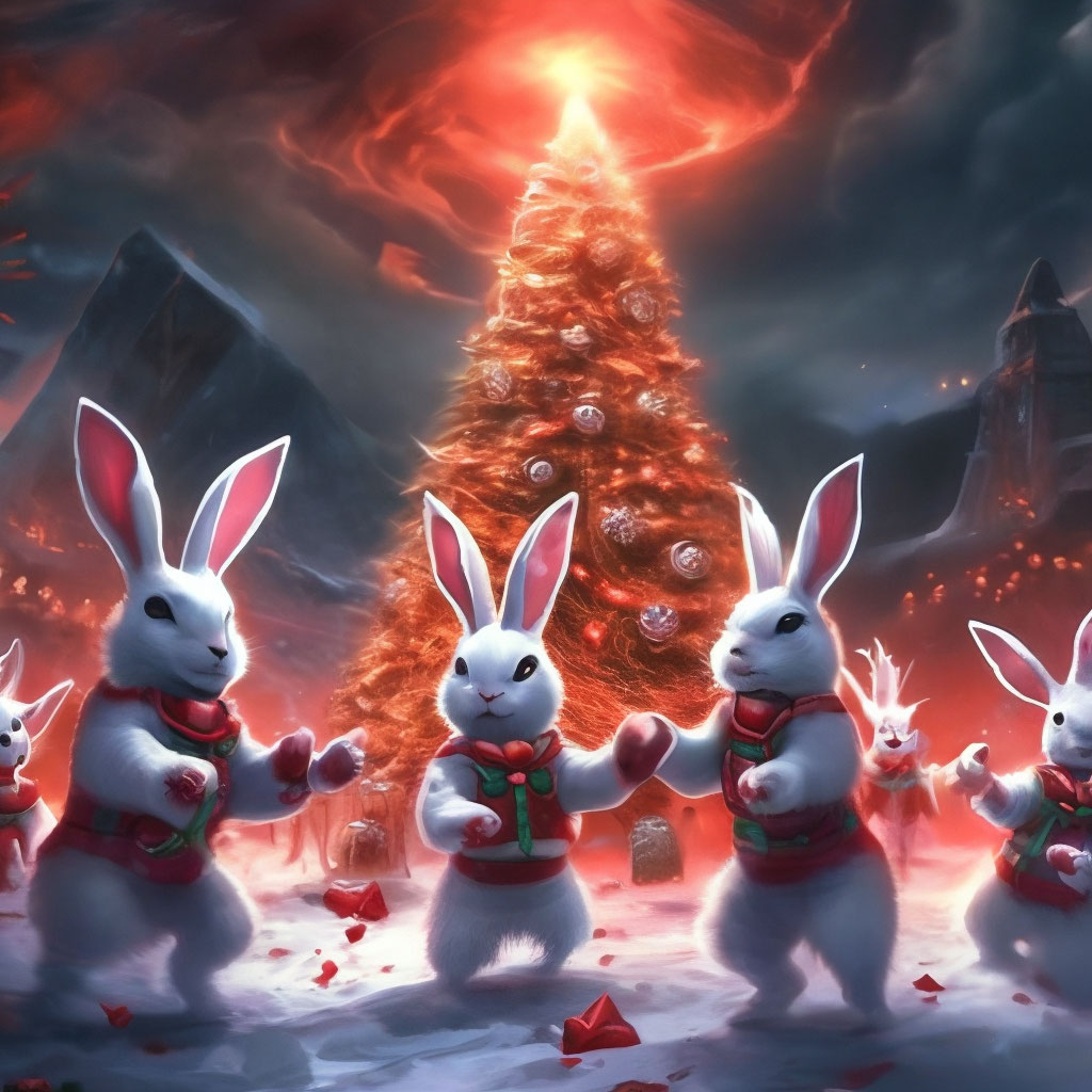 "Little bunnies in cyber suits dance around a Christmas tree in hell ...