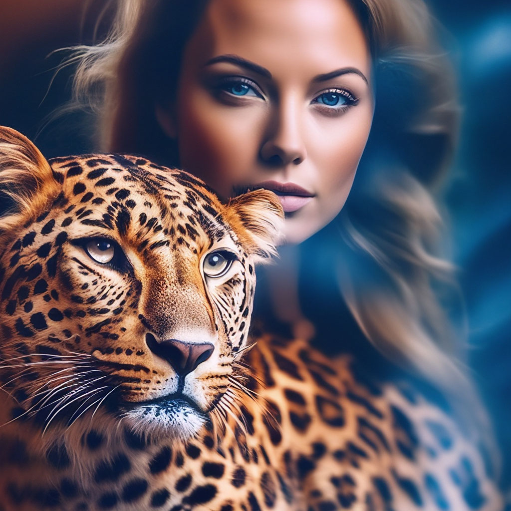 "💖🐯💖 Woman and leopard, double exposure. beautiful, fantastic ...