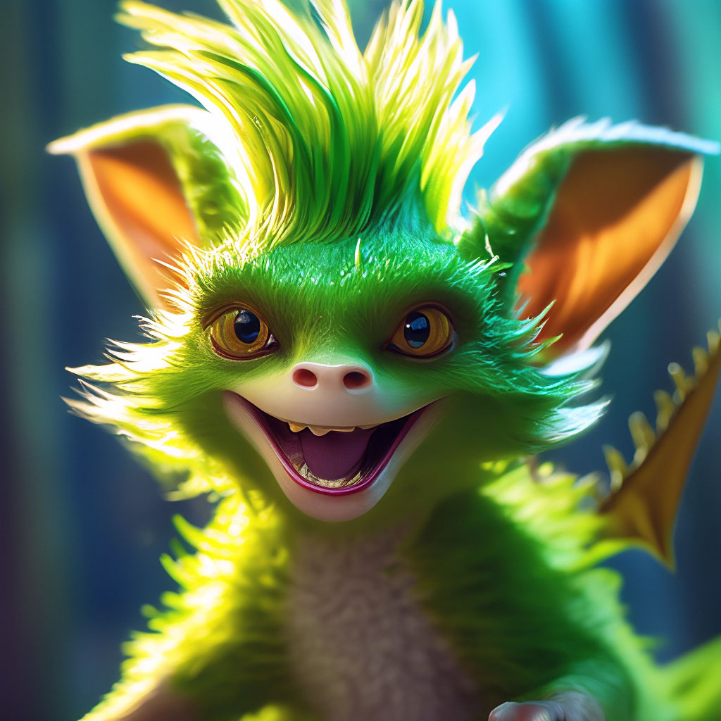 "Funny,funny, shaggy green gremlin+jackal+ dragon,with wings, with a ...