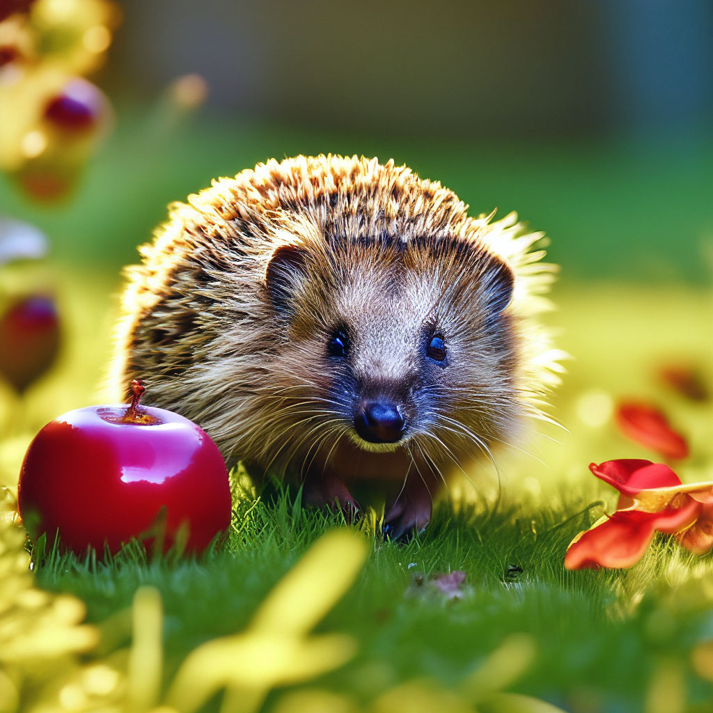 "Golden hedgehog, a ruby apple on the needles of a hedgehog, a hedgehog ...