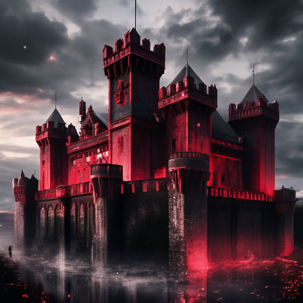 "Red and black, medieval castle" — image created in Shedevrum
