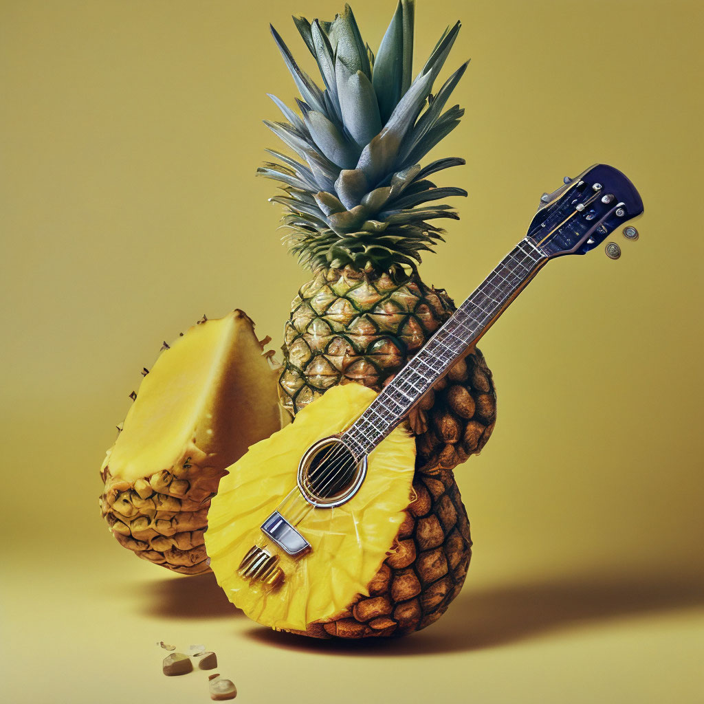 "Pineapple plays the guitar" — image created in Shedevrum