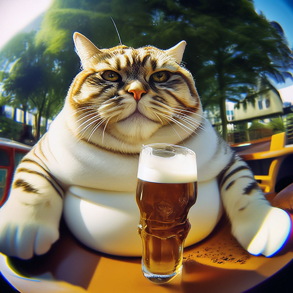 "Fat cat drinks beer" — image created in Shedevrum