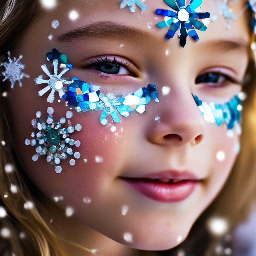 "There are sequins and snowflakes on the girl's face, bright" — image ...