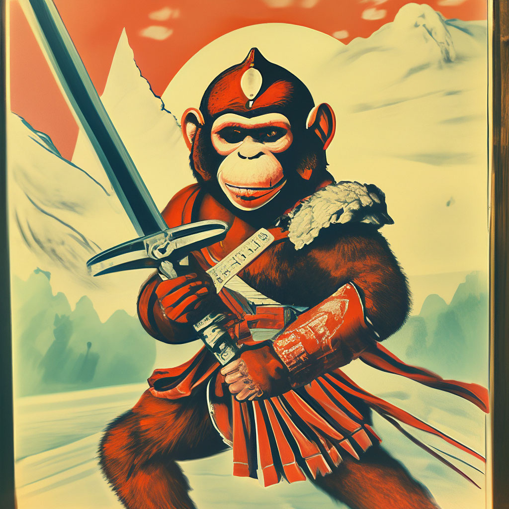 "Monkey with a sword" — image created in Shedevrum