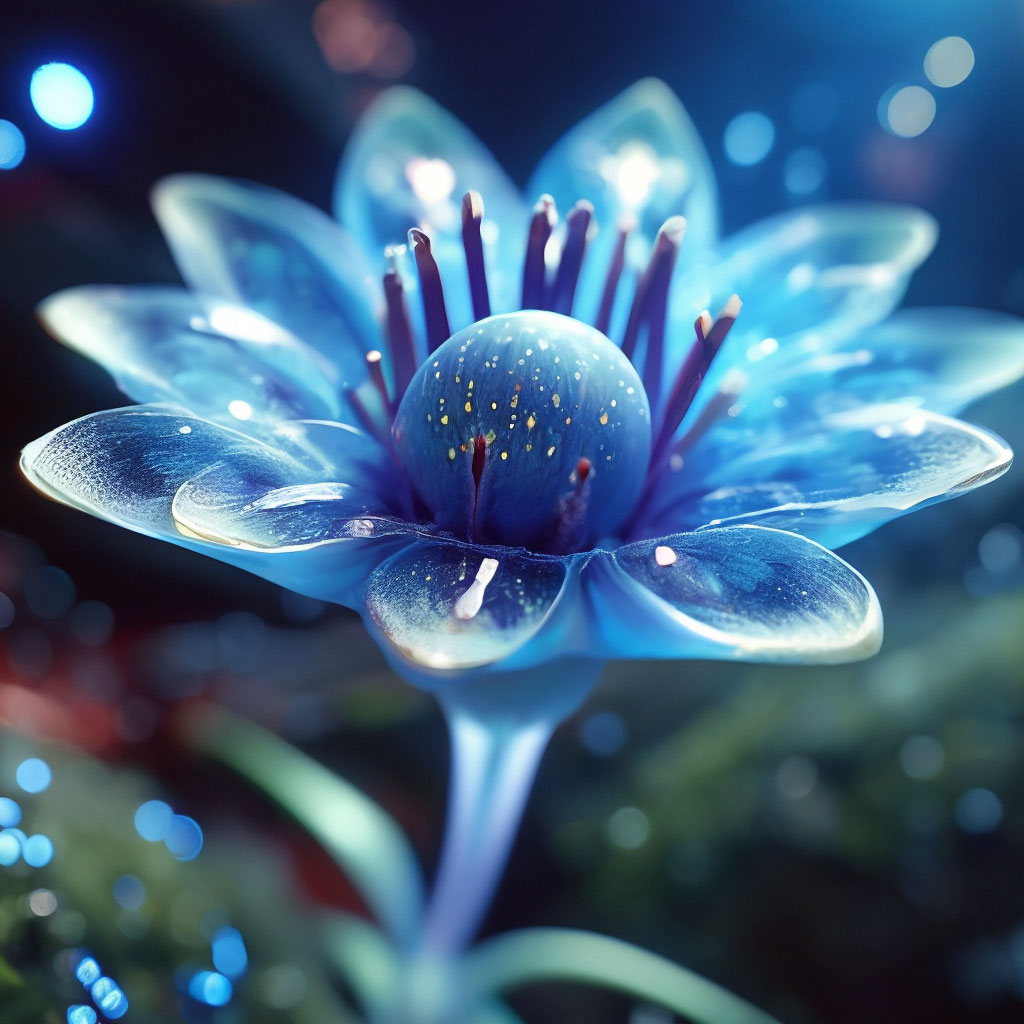 "Flower alien, blue color, hyperrealism, drawing, beautiful ...
