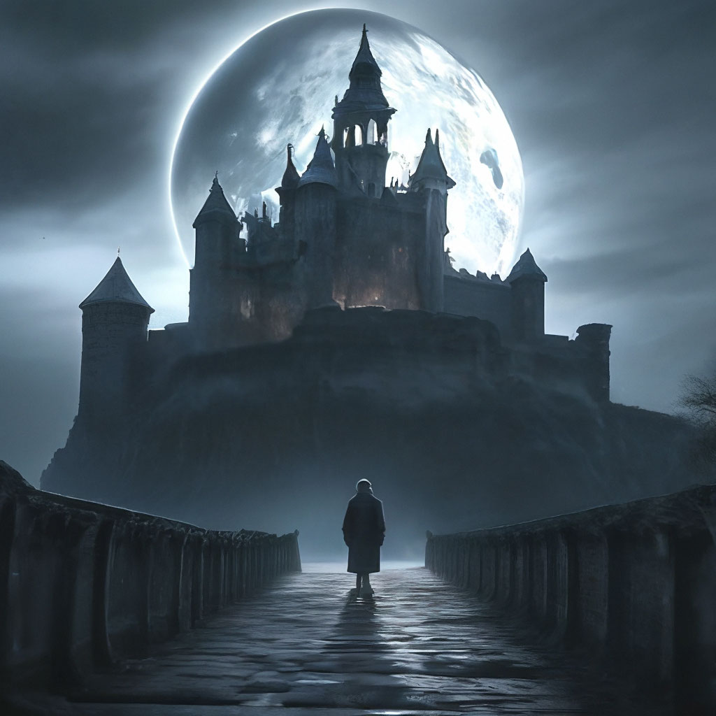 "Medieval castle, Gothic, gloomy, mysterious, cinematic, high detail ...