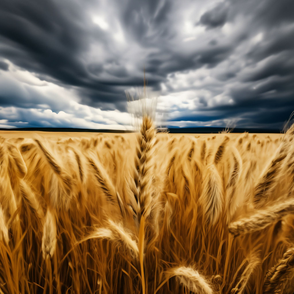 "The enlarged mature wheat has a golden color, and the ears are heavy ...