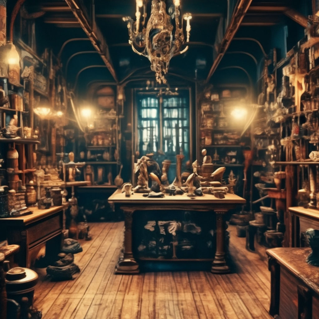 "An old antique shop with oddities.hyperdetalization, mysticism ...