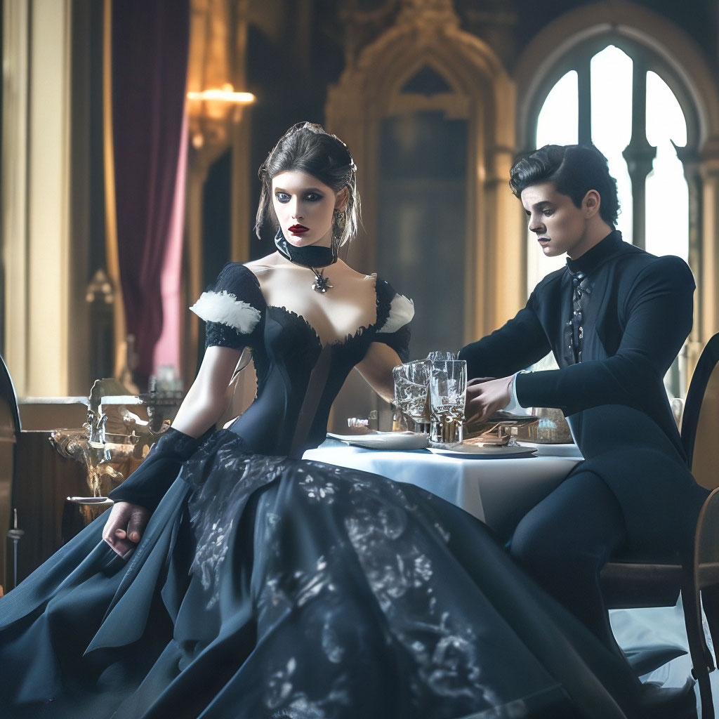 "A vampire duchess with a modest bust in makeup with a beautiful ...