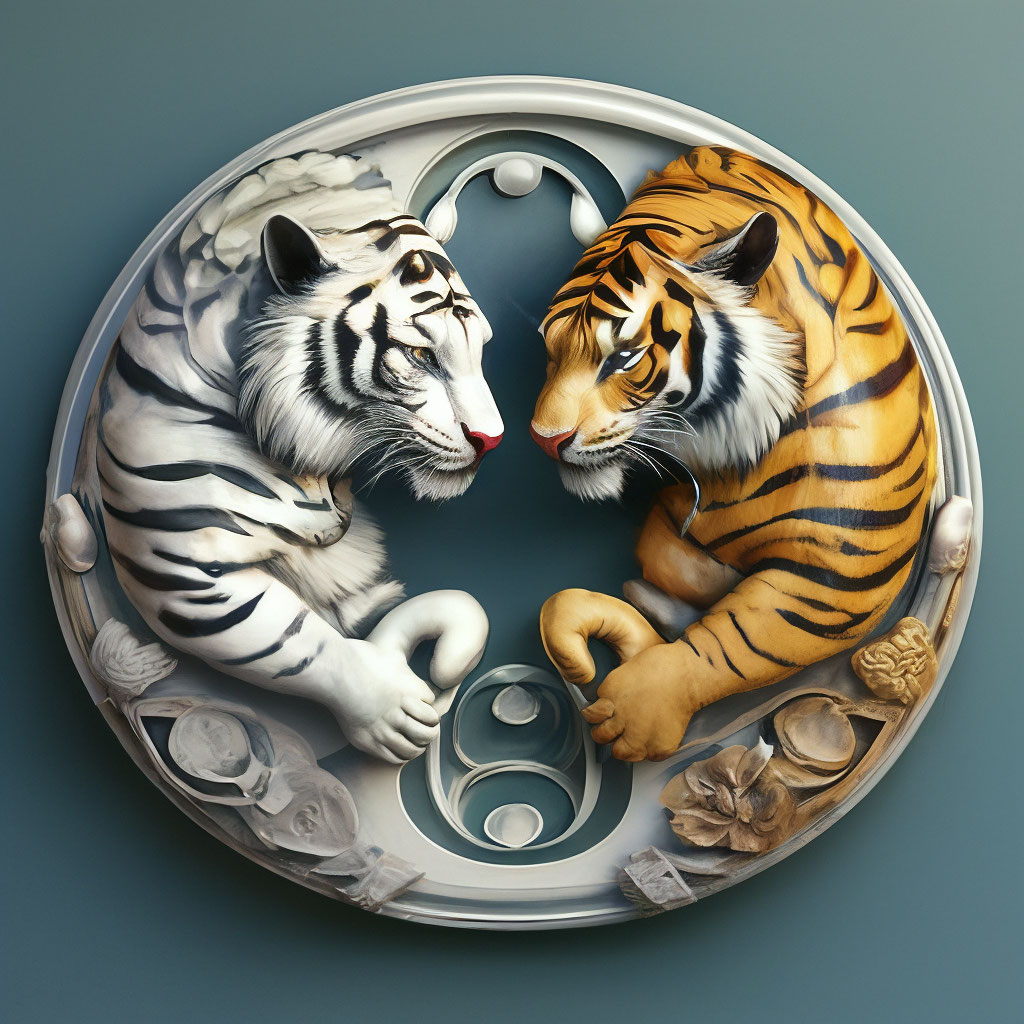 "Yin yang in the form of tigers, super realism, clear graphics" — image ...