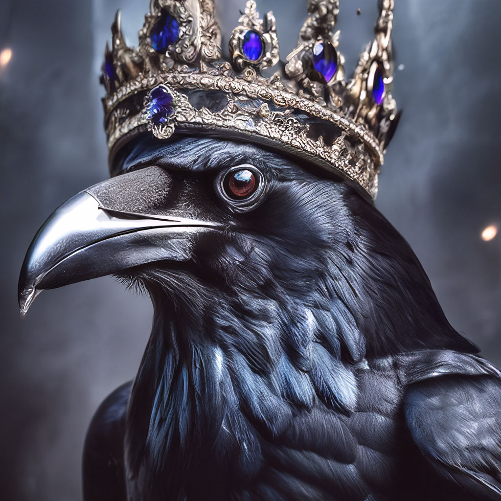 "A huge black Raven, on his head a gloomy crown with black precious ...