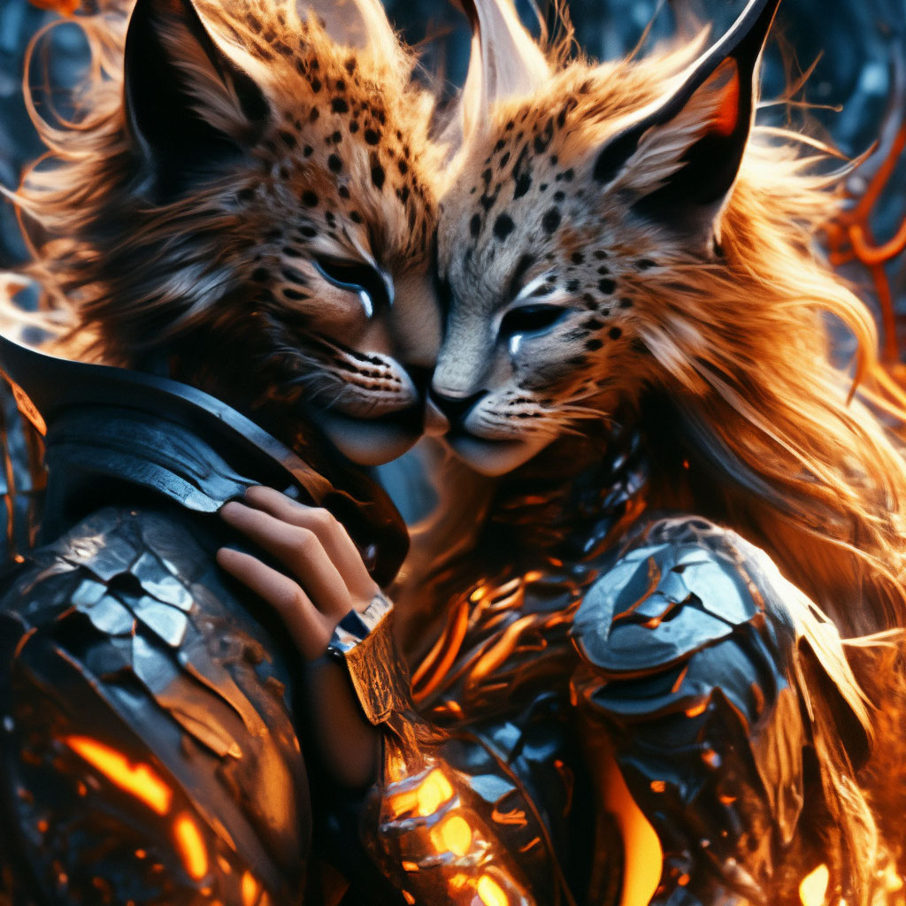 "Surrealism, anime furious anthropomorphic lynx man passionately kisses ...