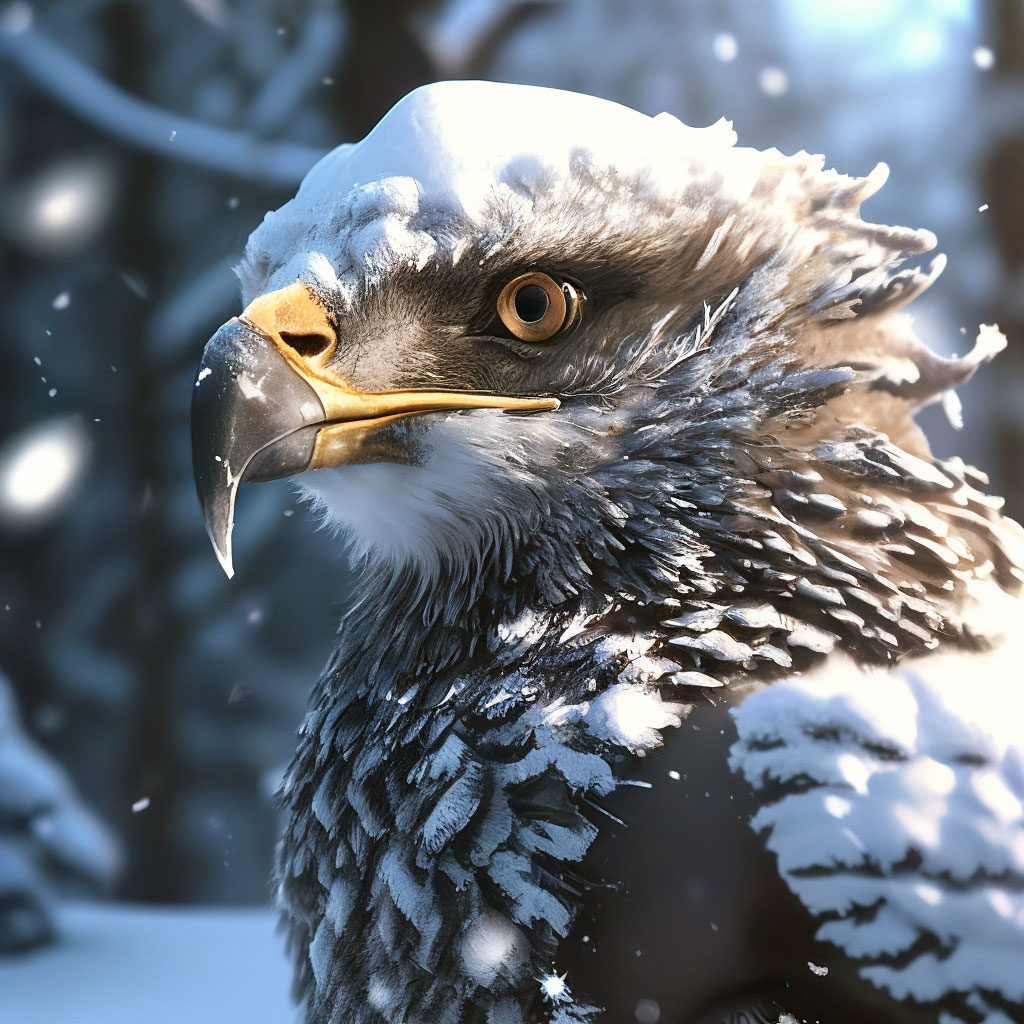 "Hyper realistic beautiful snowy, consisting of snow hawk, beast grin ...