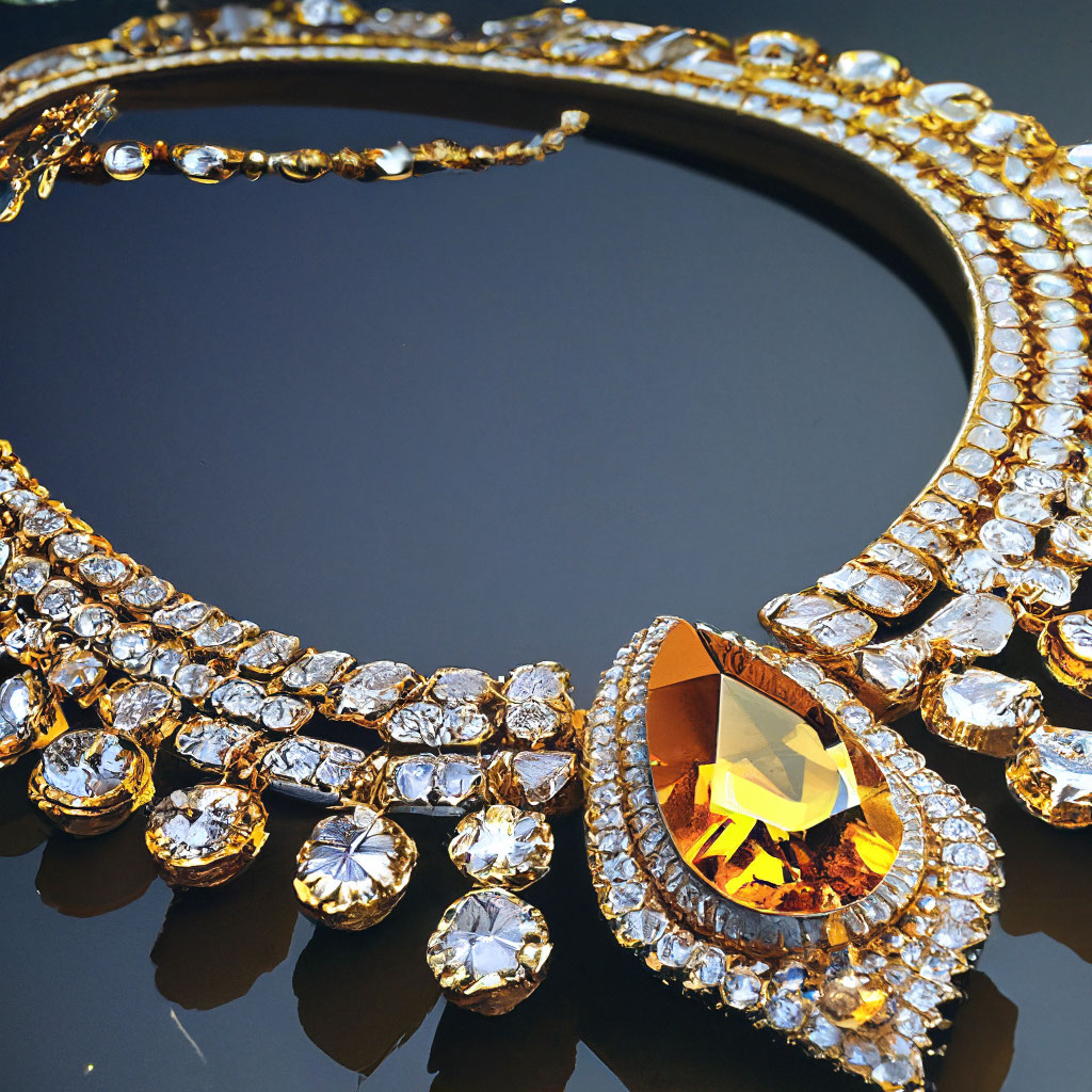 "Elegant necklace made of diamonds and amber" — image created in Shedevrum