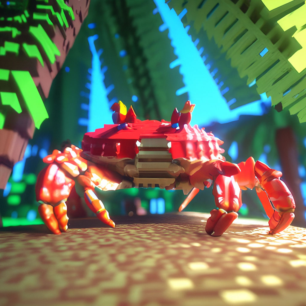 "Crab on a palm tree, 1/250s, minecraft style, bright lighting ...
