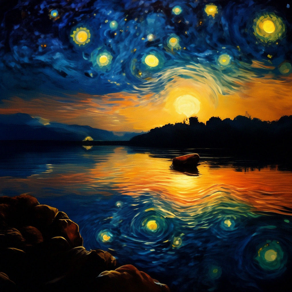 "Kuindzhi, Van Gogh, Night on the Dnieper, Starry night, mix" — image ...