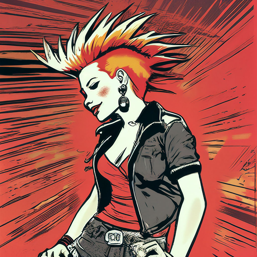 "Punky style girl red hair mohawk smile comic book noir noir in full ...