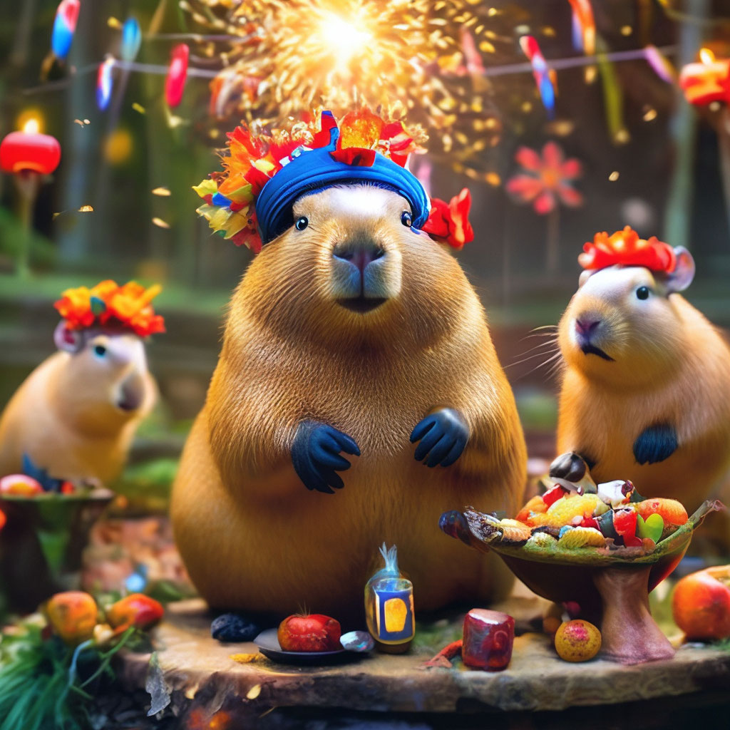 "Capybaras celebrate the new Year" — image created in Shedevrum