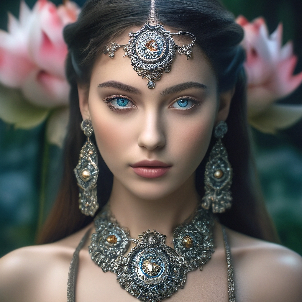 "Realism.professional photo. full-length girl lotus expressive eyes ...
