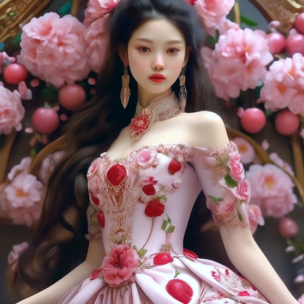 "Epic, beautiful princess in a delicate cherry dress decorated with ...