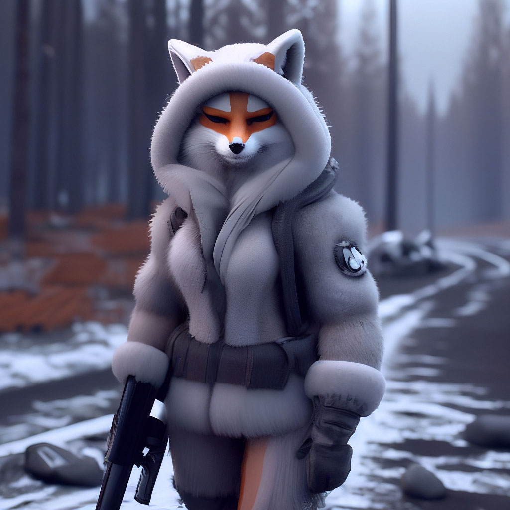 "Furry fox female, stalker, chernobyl,with firearms,vorma without hood ...