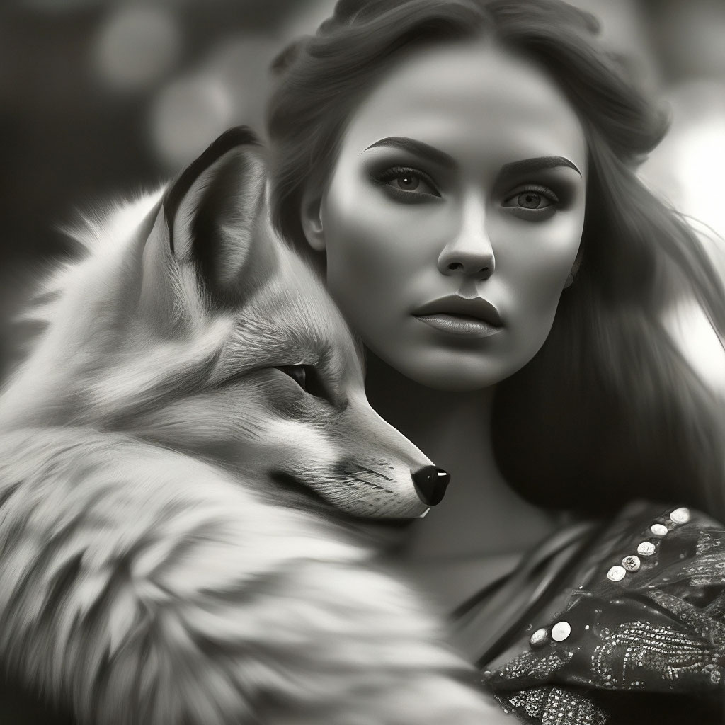 "A beautiful woman in the image of a fox,with bright makeup,with a ...