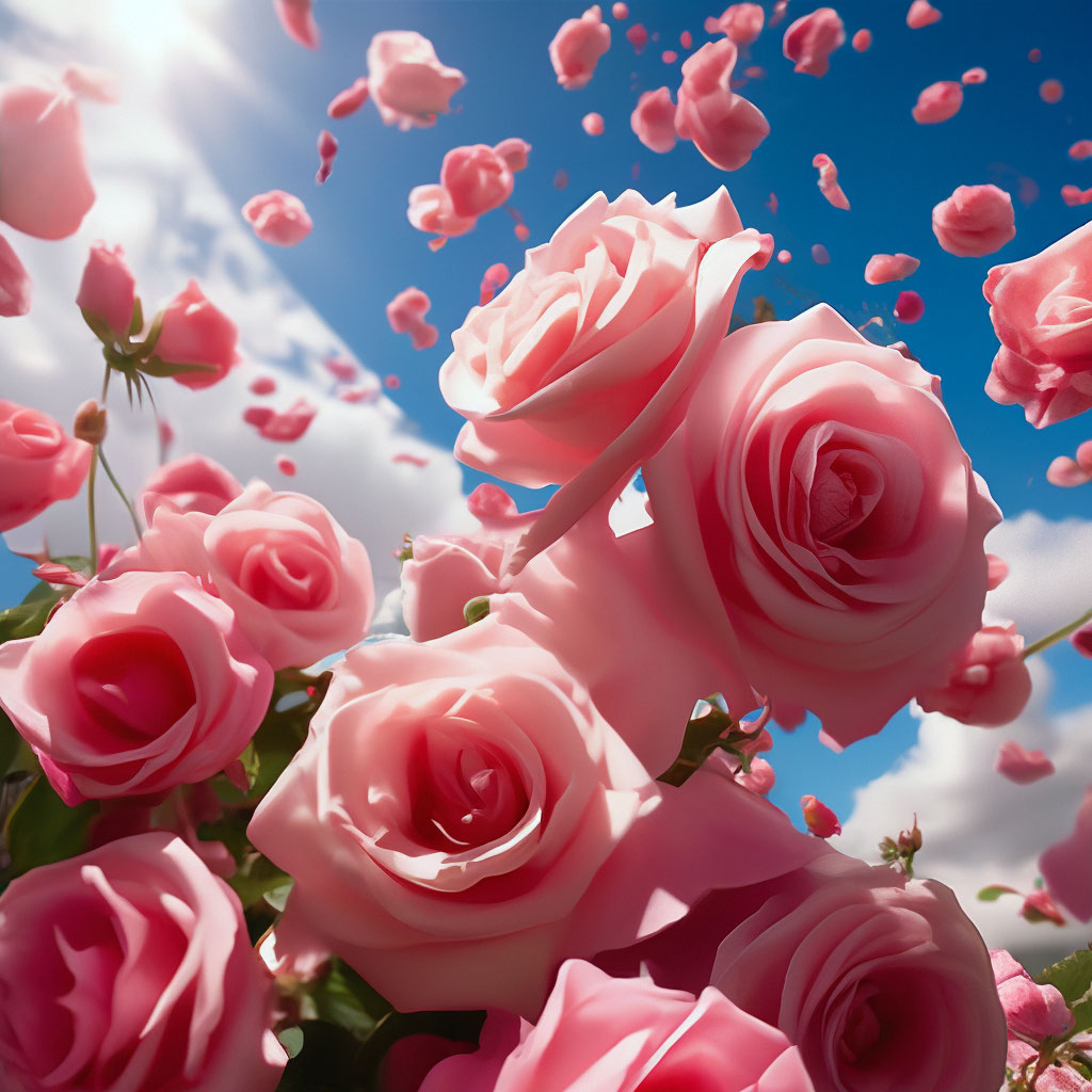 "Fluffy roses fly in the air" — image created in Shedevrum