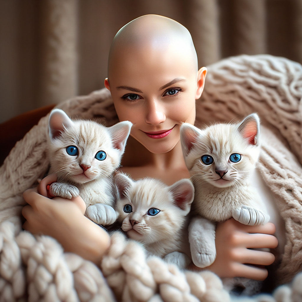 "Bald cat and kittens gently, cute, beautiful, knitted karzinka ...