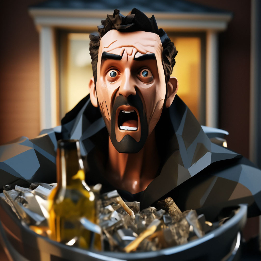 "The neighbors are drunk in the trash" — image created in Shedevrum