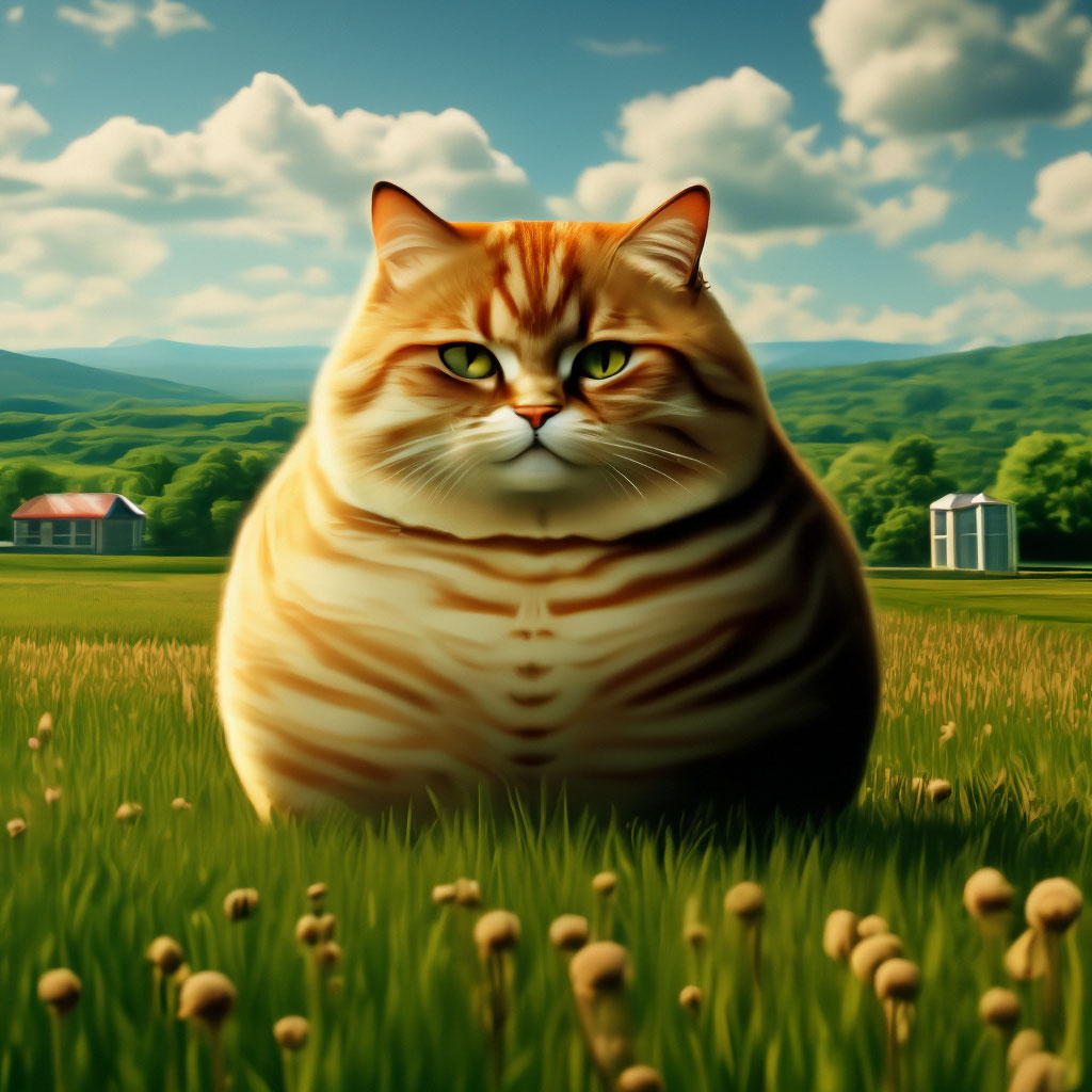"The fabulous world of round cats. lots of greenery and fields" — image ...