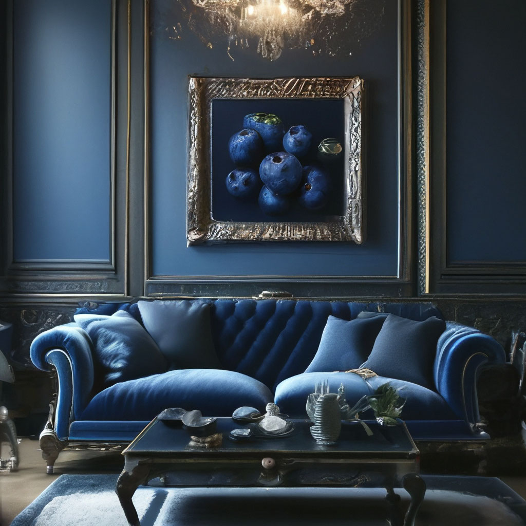 "Dark art,gothic, classic living room,dark blueberry,soft glow ...