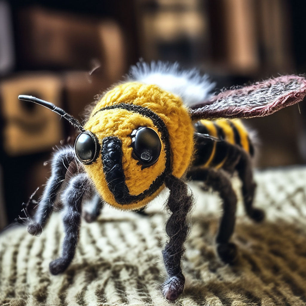 "Bee knitted from wool fluffy angora creep funny eyes, funny caricature ...