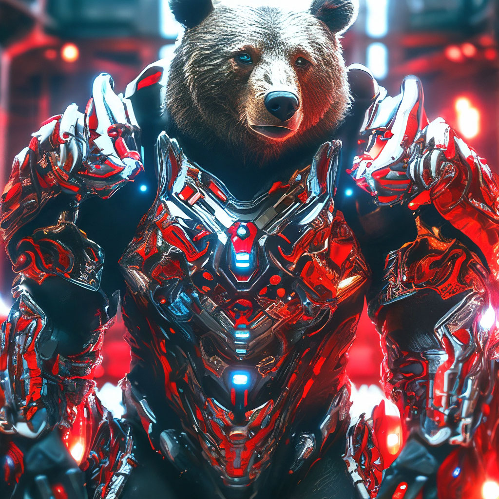 "Beautiful bear in bionic armor yu, hyper realistic, beautiful cyber ...