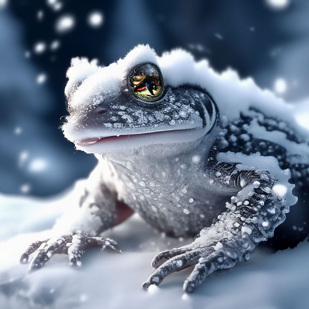 "Hyper realistic beautiful snow, consisting of snow demon frog, beast ...